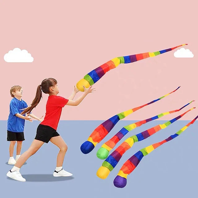 KINDERGARTEN HAND THROWING Ball Sandbag Rainbow Ball Fun Toy Ribbon ...