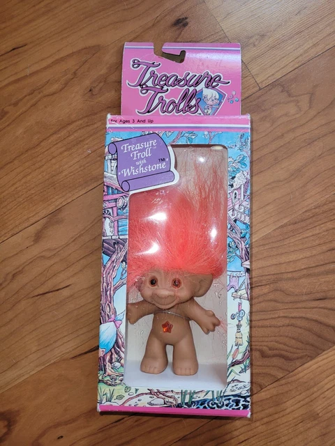 2 TROLL DOLLS 4" Ace Novelty Treasure Troll Pink dress and PJ's belly ...