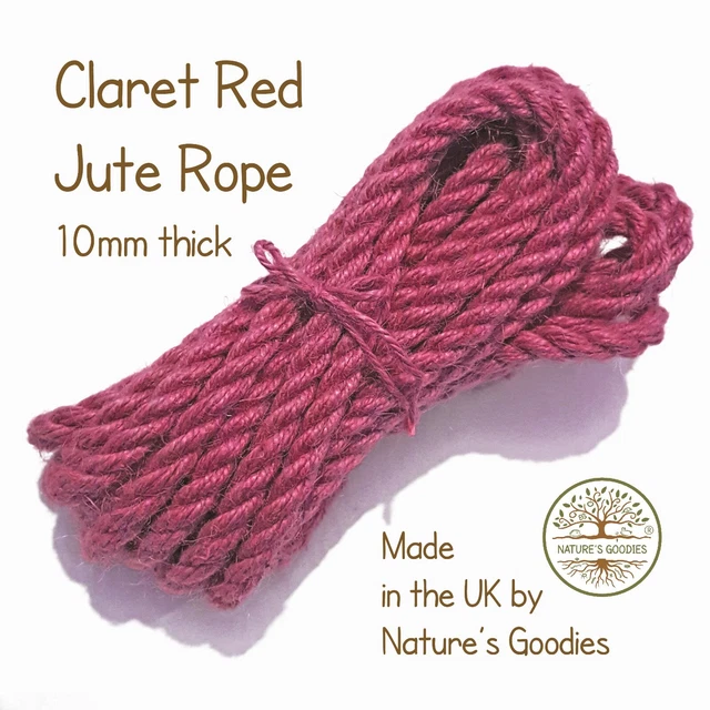 CLARET RED COLOUR 6m x 10mm Thick Coloured Jute Rope for Arts Crafts ...