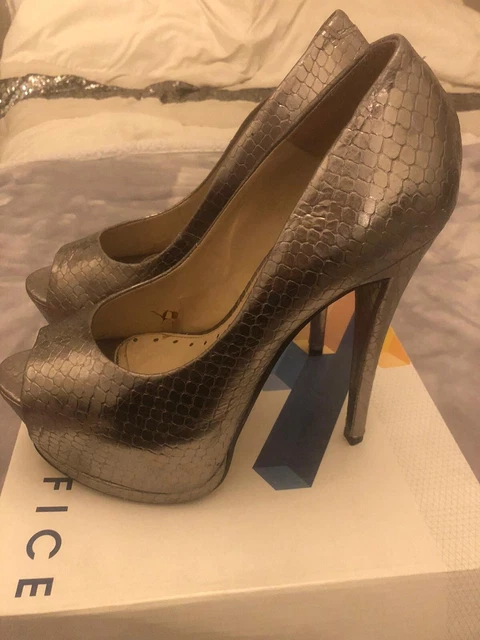 TOPSHOP SNAKE PRINT Gun Metal Grey High Heeled Platform Peeptoe £15.00 ...