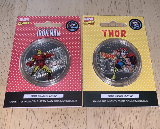 IRON MAN/THOR SILVER Plated Commemorative Coins Fanattik MCM Marvel ...
