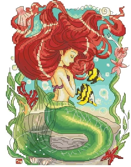 SCHEMA PUNTO CROCE Sirena Ariel Disney Cross Stitch Fantasy Su Dvd Usb ...