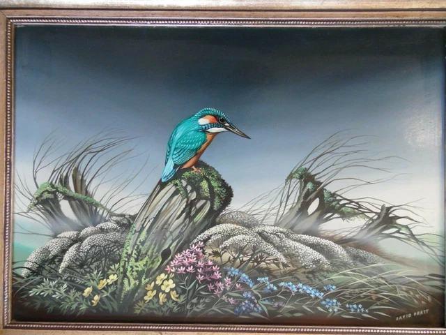 KINGFISHER + FLOWERS David E Pratt Original Oil Mall Galleries '81 Bird ...