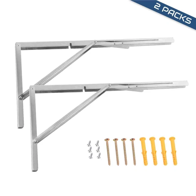 FOLDING SHELF BRACKETS 24" Heavy Duty Stainless Steel Collapsible Shelf ...