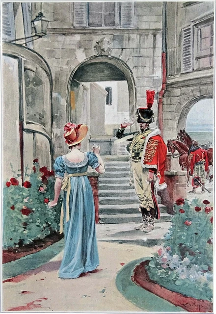 HUSSARD DE LA GRANDE ARMÉE prenant congé d'une DAME - Gravure couleur 19e siècle EUR 39,00 ...