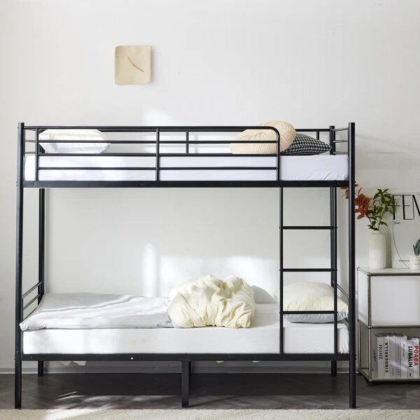 METAL TWIN OVER Twin Bunk Bed Heavy Duty Sleeper w Guard Rail Black £ ...