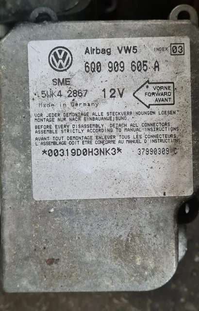 VW GOLF MK4 Airbag Control Module Ecu Computer 6Q0909605A Seat Skoda ...