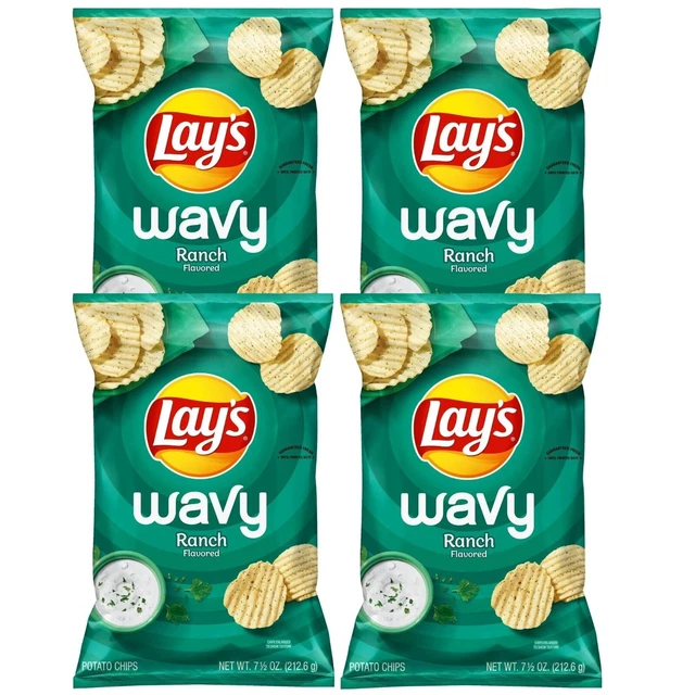 LAY'S WAVY RANCH Flavored Potato Chips, 7.75oz (4 Bags) DEC 2024 £29.24 ...