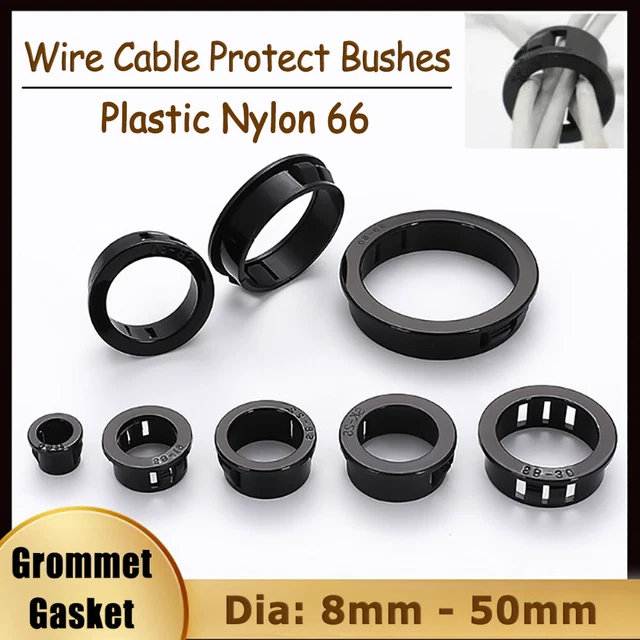 BLACK ROUND PLASTIC Grommet Plug Bungs Cable Wiring Protect Bushes 8mm ...