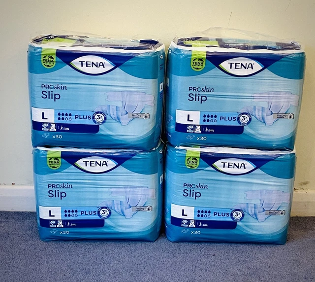 TENA PROSKIN SLIP Plus LARGE Pack of 30 - Incontinence Pads Adult Nappy ...