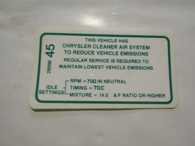 1969 DODGE CHARGER Coronet Dart 383 / 440 4V M/T Engine Emissions Decal ...