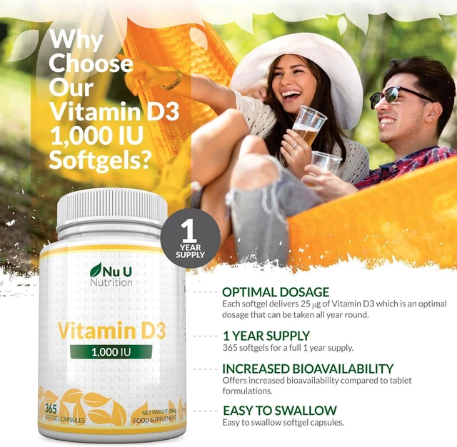 VITAMIN D 1000IU - 365 Softgels Capsules - 1 a Day - 1 Year Supply ...