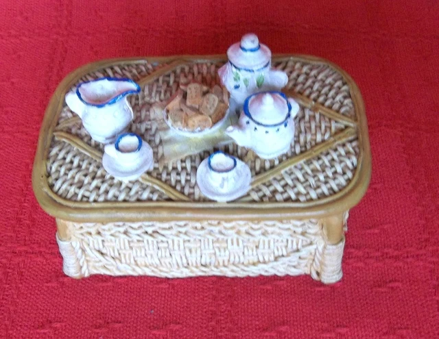 RATTAN TABLE & Teaset Miniature 1:16 Scale Ceramic Furniture £4.91 ...