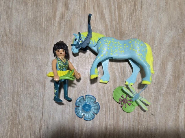 PLAYMOBIL 9137 CHEVAL de fée-bleu vert-étable-animal-forêt magique ...