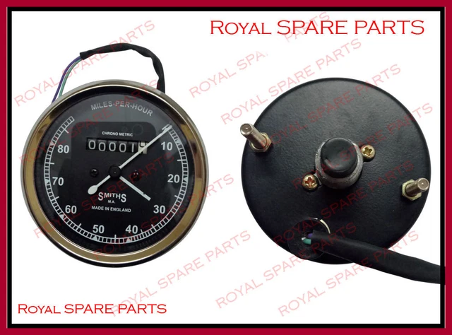 SMITHS REPLICA SPEEDO Meter Speedometer 0-80 MPH Black For BSA, Vincent ...