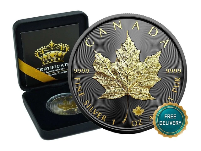 2025 1OZ SILVER Canada Maple Leaf 24kt Gold gilded Black Empire ONLY ...