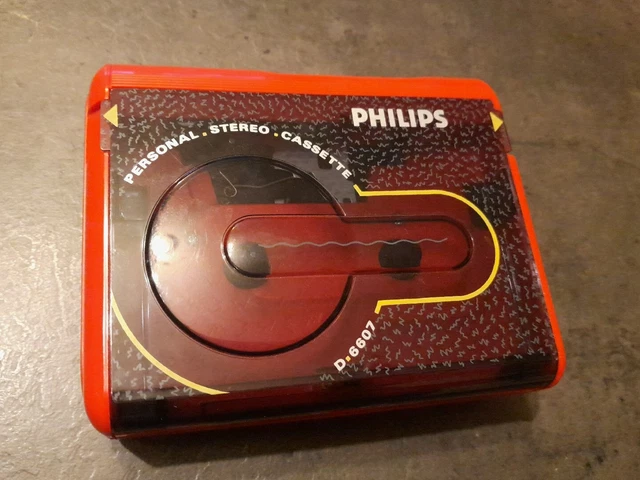 PHILIPS WALKMAN CASSETTE Player Vintage D6607 Pop Rot M. Org. Kopfhörer ...