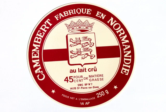 ANCIEN ETIQUETTE BOITE Fromage Camembert Normandie, Blason Leopard ...