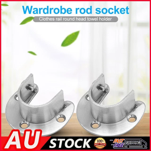 STAINLESS STEEL U-SHAPE Closet Rod Pole End Wardrobe Rail Bracket ...