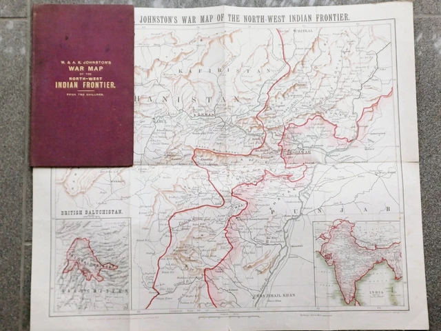 3 RARE MAPS - 1880s Johnstons War map Of India + 1930 survey 1918 ...