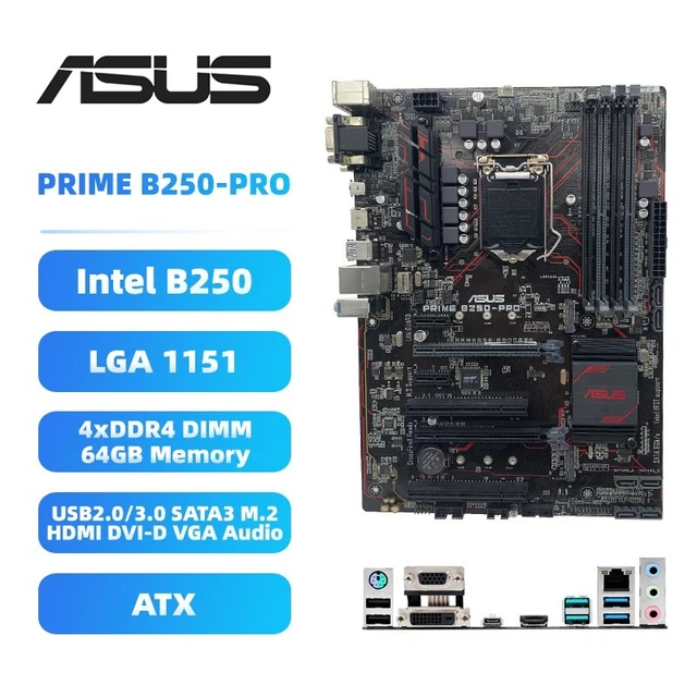 ASUS PRIME B250-PRO Motherboard ATX Intel B250 LGA1151 DDR4 SATA3 HDMI ...