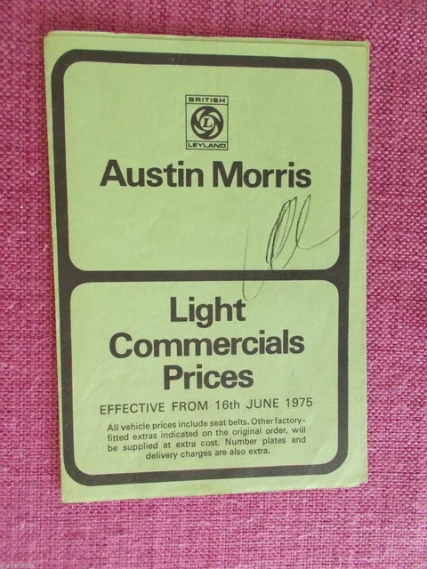 1975 AUSTIN / Morris Commercials Price List Van Pick-Up Mini Marina ...
