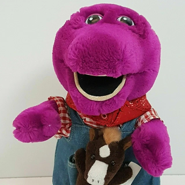 BARNEY PLUSH TOY Western Cowboy with Horse Coveralls Stuffed Animal Vtg ...