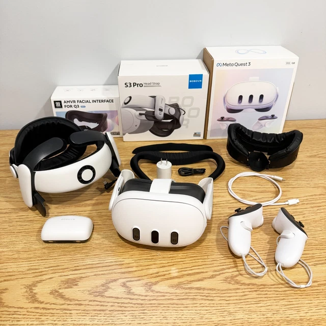 META QUEST 3 512GB VR Headset + BoboVR S3 Pro Strap w/ Battery + AMVR ...