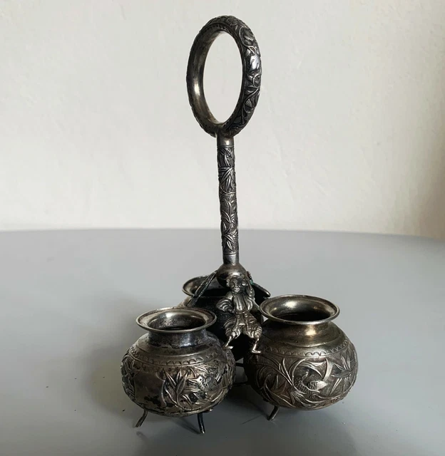ANCIEN SALERONS ARGENT massif Chine silver chinese export salt ...