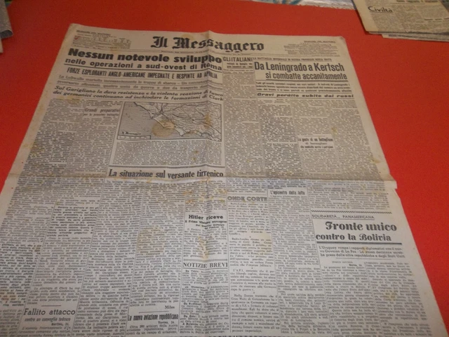 WW2 IL Messaggero 25-1-1944 Rsi Aprilia Garigliano Russia Badoglio ...