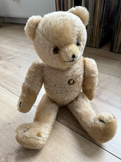 ANTIKER GRISLY TEDDYBÄR – Mohair – Glasaugen – Original Knopf – ca ...