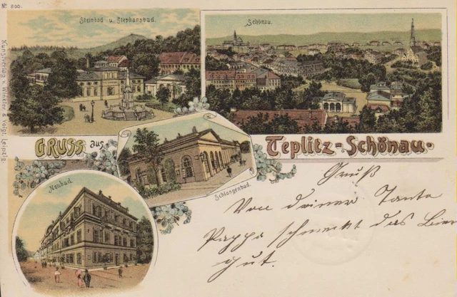 TEPLITZ SCHÖNAU LITHO historisches Ortsbild! Österreich Böhmen Sudeten ...