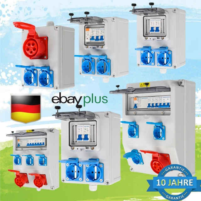 BAUSTROMVERTEILER WANDVERTEILER KOMPLETT Verdrahtet 32A/16A 230V Mit Cee Dose EUR 31,83 ...