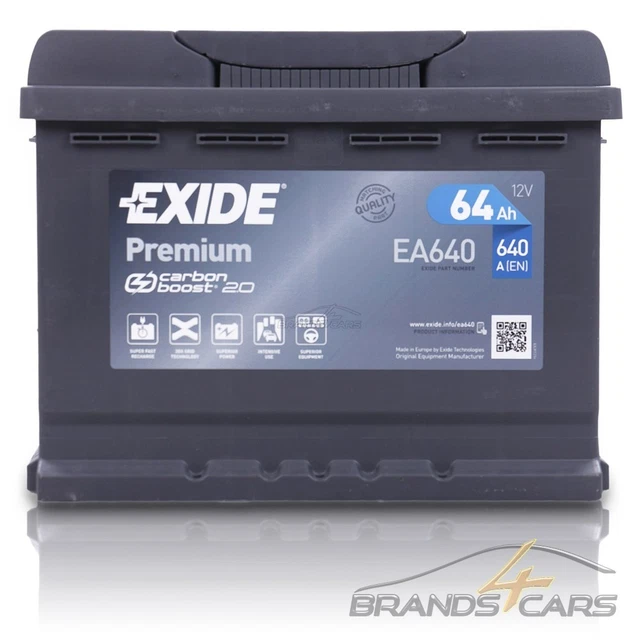 EXIDE AUTOBATTERIE 12V 64Ah STARTERBATTERIE 640A EA640 PREMIUM CARBON ...