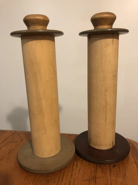 VINTAGE LOT HEAVY Wooden Industrial Thread Spool Bobbin Sewing Spindle ...