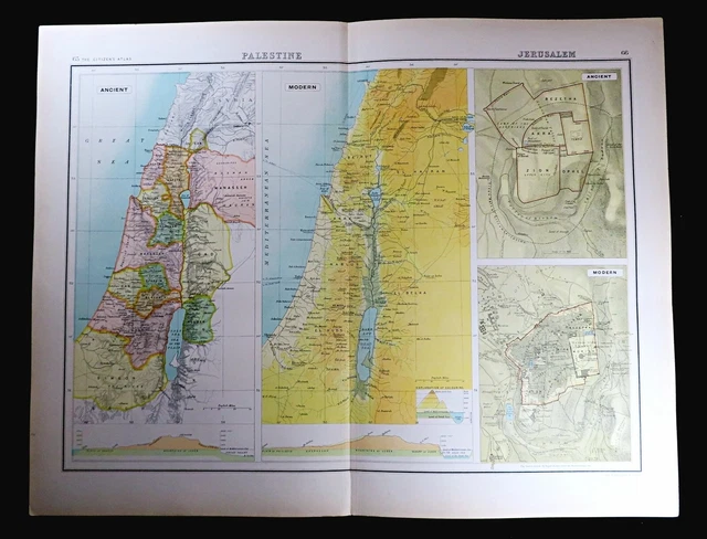 ANTIQUE MAP OF Palestine Israel Biblical Holy Land Jerusalem Judea ...