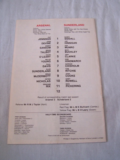 VINTAGE ARSENAL v Sunderland football programme 12th September 1981 £2. ...