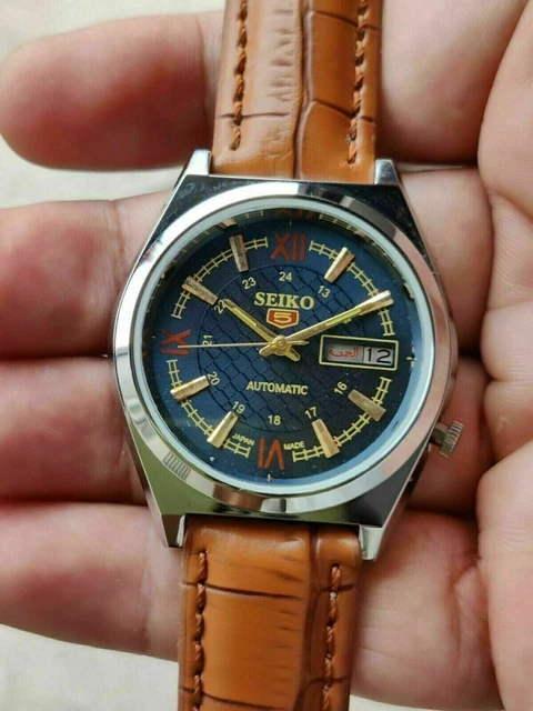 VINTAGE SEIKO 5 Automatic Day Date Blue Color Dial Japan Made Running ...