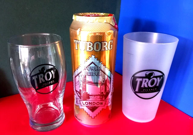 TROY PILSNER PREMIUM BEER TURKEY GLASS & CUP & 500ml CAN TUBORG TOWER ...
