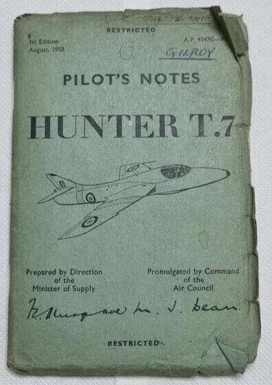 ORIGINAL 1958 RAF Pilots Notes for the Hawker Hunter T.7 £5.00 ...