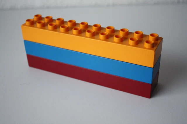 LEGO DUPLO BUILDING Blocks 3pcs Bricks 2x10: 1-Yellow, 1-Blue, 1-Wine ...