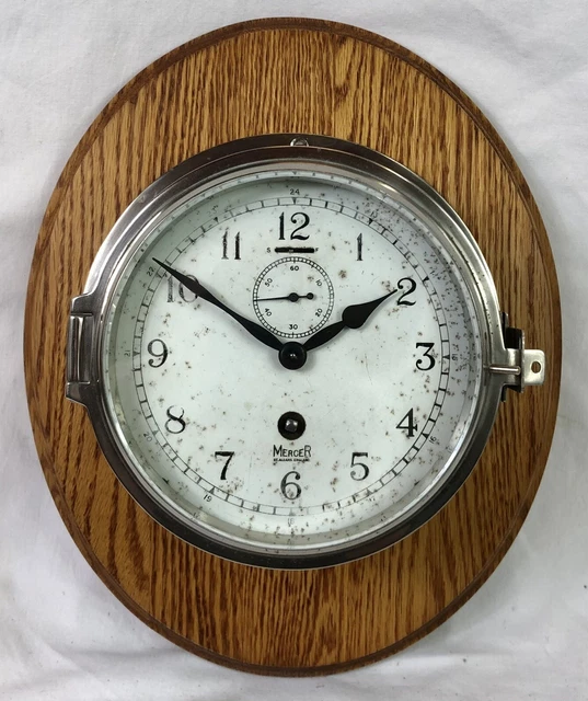 VINTAGE SHIPS BULKHEAD Marine Clock, Mercer - England Bulk, Nautical ...