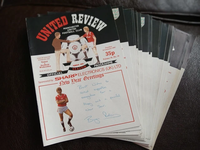 MANCHESTER UNITED REVIEW Football Programmes 1985 collection of 24 £23. ...