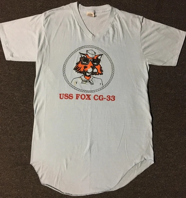 VTG 70S 80S US Navy USS Fox CG 33 Ship Faded Shirt L Military Army USMC ...