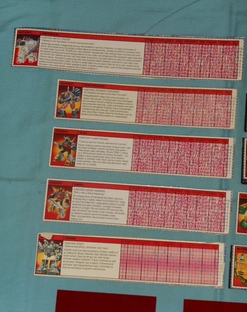 ORIGINAL G1 TRANSFORMERS TECH SPECS + RED DECODER STRIPS LOT Metroplex ...