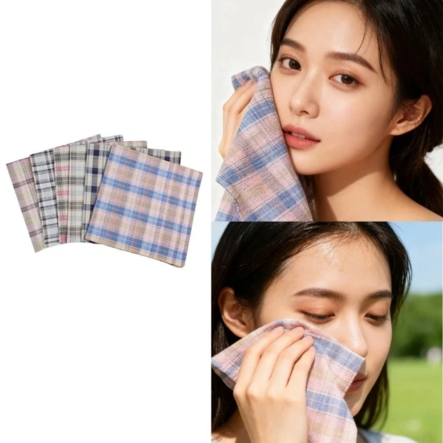 MULTIUSE COTTON KERCHIEF Checkered Pattern Handkerchief Reusable Pocket ...