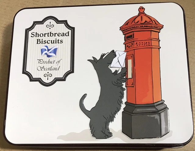 SMALL CHRISTMAS SHORTBREAD biscuits EMPTY tin mail box + Scotty dog on ...