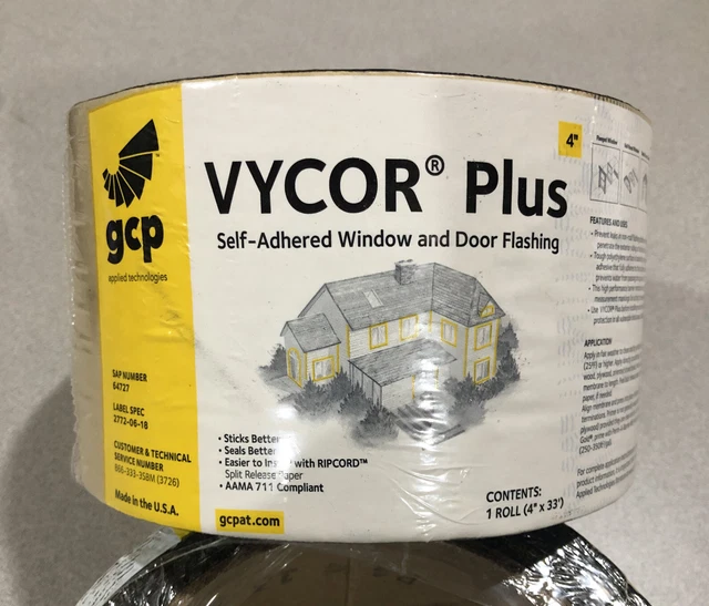 GRACE VYCOR PLUS 4" x 33’ Self-Adhered Windows and Doors Flashing Tape ...
