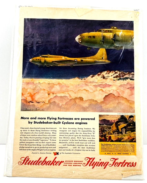 VINTAGE 1943 STUDEBAKER Flying Fortress Boeing Wright Cyclone Engines ...