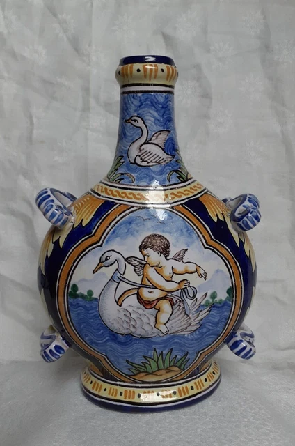 GOURDE ANCIENNE EN faïence de Nevers Emile Georges h 19,5 cm Cupidon ...